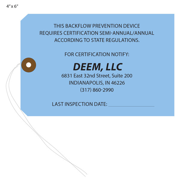 Custom Backflow Inspection Tags | St. Louis Tag