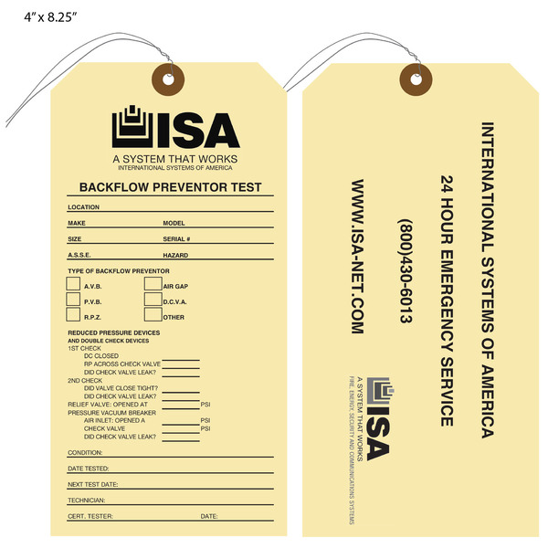 Custom Backflow Inspection Tags