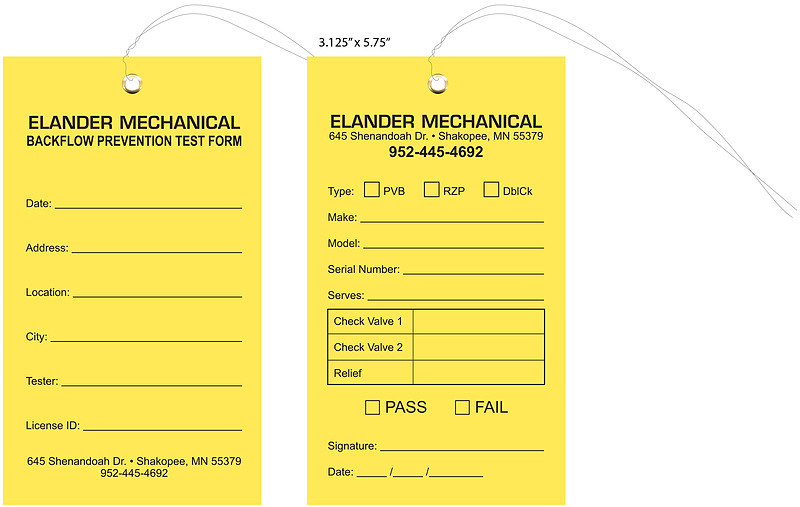 Custom Backflow Inspection Tags | St. Louis Tag