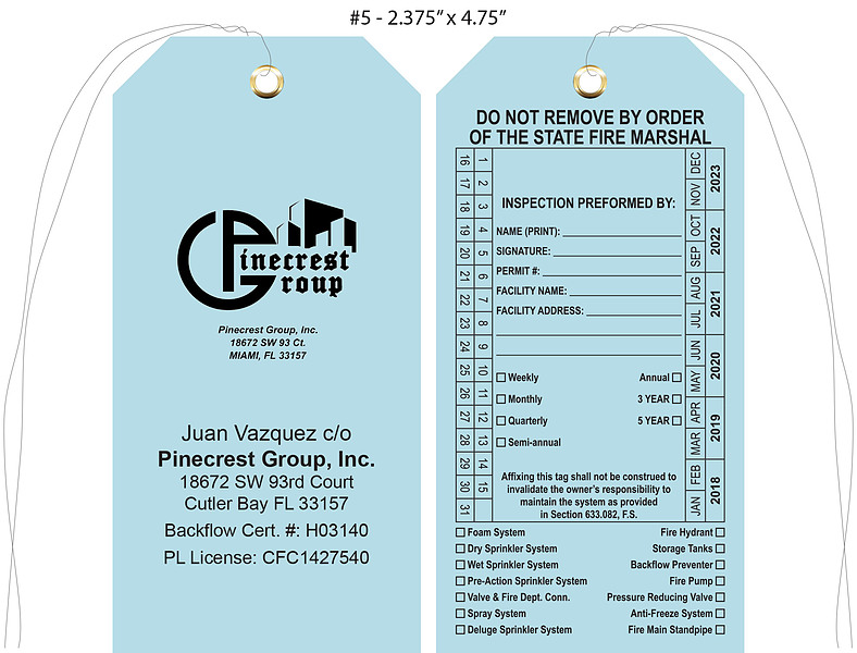 Custom Backflow Inspection Tags