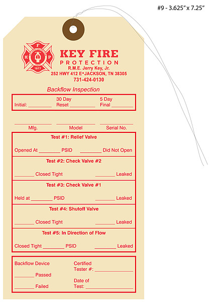 Custom Backflow Inspection Tags