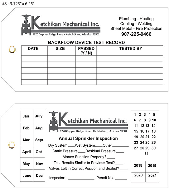 Custom Backflow Inspection Tags