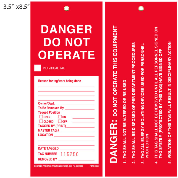 Custom Printed Do Not Operate Hang Tags | St. Louis Tag