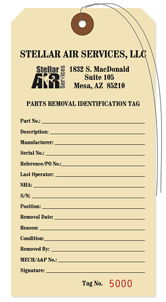 Custom FAA Aircraft Part Inspection Tags | St. Louis Tag