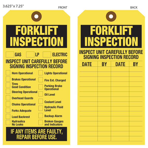 Custom Forklift Inspection Hang Tags | St. Louis Tag