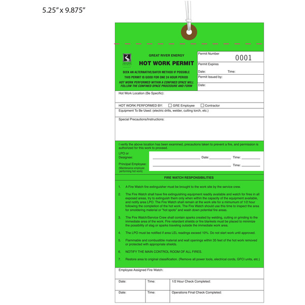 Custom Hot Work Permit Tags | St. Louis Tag