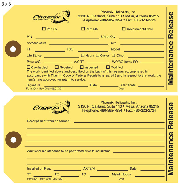 Custom Maintenance Record Hang Tags | St. Louis Tag