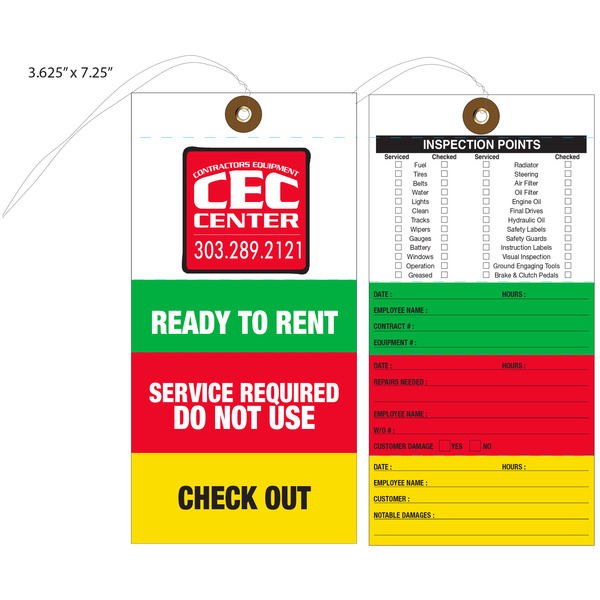 Custom Ready to Rent & Equipment Rental Tags